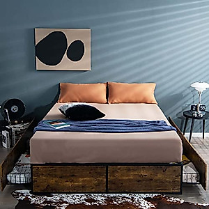 Giantex Queen Size Bed Frame with 4 Drawers, Industrial Metal Platform Bed Frame with Footboard, Reserved Holes for DIY Headboard, Heavy-Duty Mattress Foundation, No Box Spring Needed, Easy Assembly