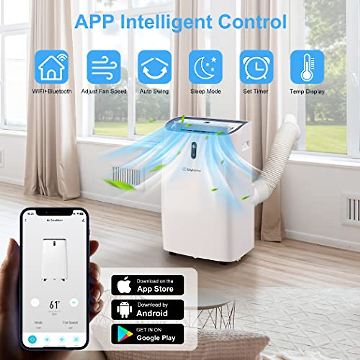 Wiytamo 14,000 BTU Portable Air Conditioners with WIFI Remote Control, 4-in-1 Portable AC Unit, Heater, Dehumidifier & Fan, Cools Rooms Up to 700 Sq.Ft, Auto Swing, Works with Alexa/Google Assistant