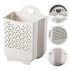 Cabilock 3 Sets Holding Mounted Hanging Space Household Clothes Sticky Wall Laundry for Mesh Hamper Bathroom Mount Container with Folding Dirty Basket Foldable Plastic Hook Organizers Kids