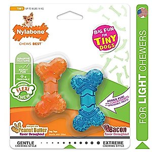 Nylabone Moderate Chew FlexiChew Bone Bones Peanut Butter & Bacon XX-Small/Tiny (2 Count)