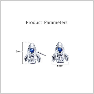 Cute Rocket Stud Earrings for Women Teen Girls 925 Sterling Silver Blue Cubic Zirconia Tiny Small Spaceship Earring Cartilage Tragus Post Pin Studs Hypoallergenic Earring Unique Birthday Gift for Daughter Niece