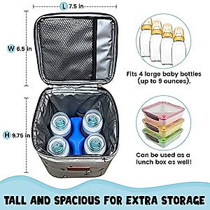 Breastmilk Storage Bag - Insulated Lunch Bag - Cooler Bag - Baby Bottle Bag - Daycare Bag - Travel Breast Milk Cooler Tote - Cooler Lunch Box - Six 4 Oz. or Four 9 Oz. Bottles – Grey