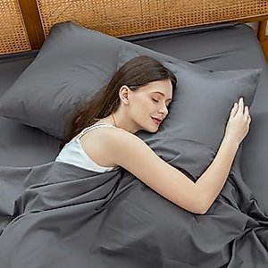 Cosybay Gray terylen Twin Size Sheet Set - terylen Weave 4 Piece 600 Thread Count Bedding Set with Cooling Effect, Extra Soft