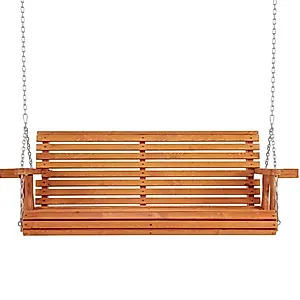U-MAX Upgraded 2-3 Person Wooden Porch Swing, Outdoor Wooden Swing with Hanging Chains, Heavy Duty 800 LBS Capacity Porch Swing Chair Bench with Cupholders for Patio, Backyard, Garden (Natural, 6.5FT)