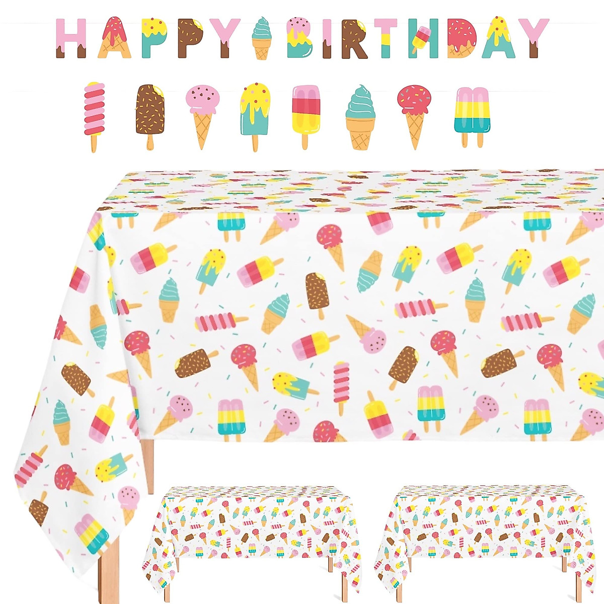 Oojami Sweet Delights Ice Cream Popsicle Extravaganza - Fun Multi Color Party Tablecovers Bundle Pack - Pack of 3 - Perfect for Birthday Party, Summer Picnics, Beach Party & Baby Shower