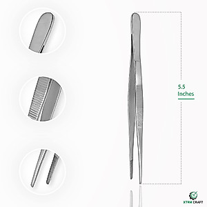 XTRM CRAFT Thumb Dressing Forceps, Mulipurpose Tweezer Stainless Steel, Serrated Tip Straight 5.5 Inch