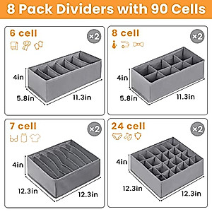 najiaxiaowu 8 Packs Underwear Drawer Organizer,Underwear and Bras Drawer Organizers for Clothing with 90 Cells Fabric Foldable Grids Dividers Box for Socks,Underwear, Bras and Ties