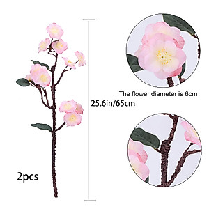 HUAESIN Artificial Cherry Blossom Branches Faux Flowers 2 Pcs 25 Inch Peach Blossom Silk Flower for Wedding Party Garden Home Hotel Shop Arch Decoration