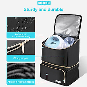 Wolka Breast Pump Bag with Dual Insulated Compartments & Removable Divider,Breast Milk Cooler Travel Bacpak with 50 cans Capacity,Fit Most Breast Pumps Like Medela, Spectra S1,S2, Evenflo