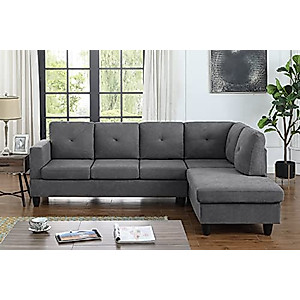 Lilola Home Ivan Dark Gray Woven Sectional Sofa with Right Facing Chaise