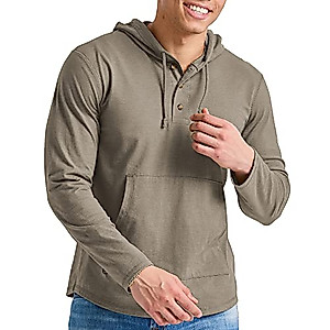 Hanes Men's Originals Tri-Blend Jersey, T-Shirt Hoodie with Henley Collar, Oregano PE Heather, Large