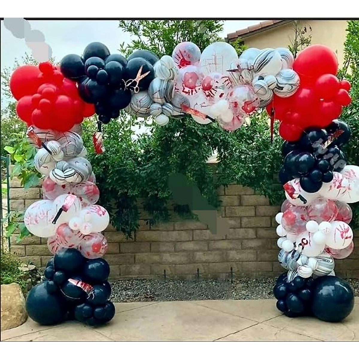 Halloween Balloons Garland Arch Kit, 125 PC Red Black Scary Halloween Balloons with Marble Balloon Bloody Hand Prints Balloons, Horror Balloons for Scream Creepy Gothic Halloween Decorations Indoor