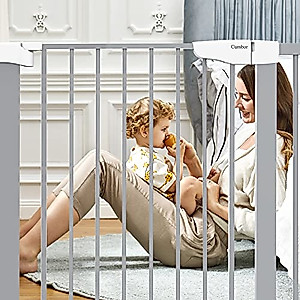 Mom's Choice Awards Winner-Cumbor 29.7-46" Auto Close Baby Gate for Stairs, Easy Install Pressure/Hardware Mounted Dog Gates for The House Indoor, Easy Walk Thru Wide Safety Pet Gates for Dogs, Gray