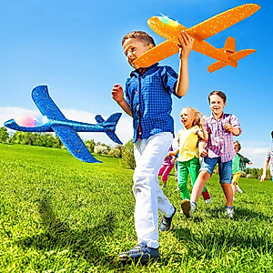 Airplane Toys Foam Aeroplane Activities Glider Planes Launcher Flying Led Light Catapult Games Kit Outdoor for Boys Girls Kids 3 4 5 6 7 8 Year Olds age 4-10 Presents Birthday 3 Pack