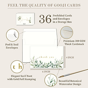 Gooji 4x6 Golden Greenery Thank You Cards with Envelopes (Bulk 36-Pack) | Wedding Thank You Cards, Bridal Shower Thank You Cards, Birthday Party, Baby Shower, Blank Notes Small Business
