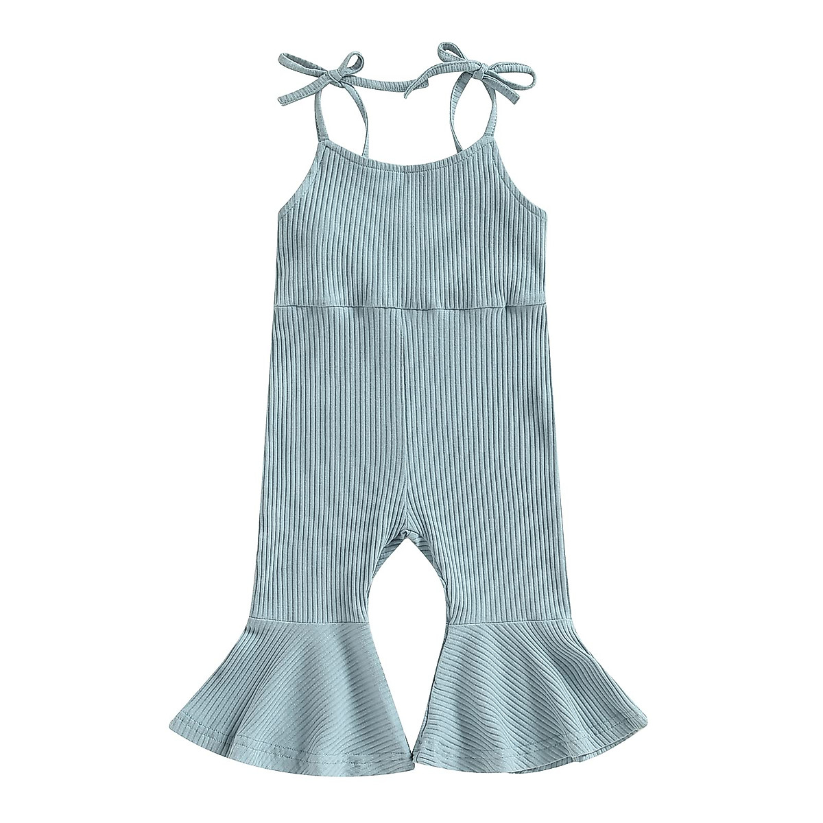 Bonangber Casual Toddler Baby Girl Summer Romper Ribbed Solid Color Sleeveless Suspenders Bell Bottom Pants Jumpsuit (Blue, 3-4 Years)