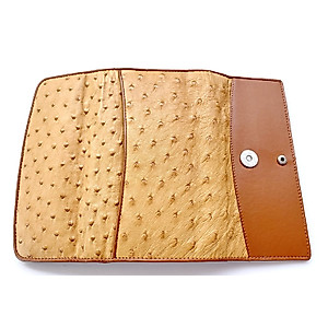 Julie Genuine Real Ostrich Skin Leather Trifold Clutch Long Golden Tan Wallet