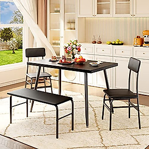 Gizoon Dining Table Set for 4, Kitchen with Bench and 2 Chairs Small Space, Apartment