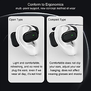 CHUYI Single Open Ear Air Conduction Headphones [Only Right Ear], Ultra-Light Wireless Bluetooth 5.2 Noise Cancelling Earphone with Earhooks, Sports Business Headset with 16hrs Play Time (White)