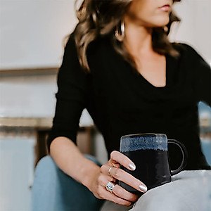 wewlink Large Ceramic Coffee Mug, Pottery Mug,Tea Cup for Office and Home,Handmade Pottery Coffee Mugs,16.5 Oz,Dishwasher and Microwave Safe,kiln altered glaze craft (Sky Blue)