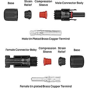 Jtron 12Pairs / 24PCS Solar Connectors IP67 Waterproof Solar Connectors Male/Female Plug with 2PCS Spanners (12 Pairs Male/Female)