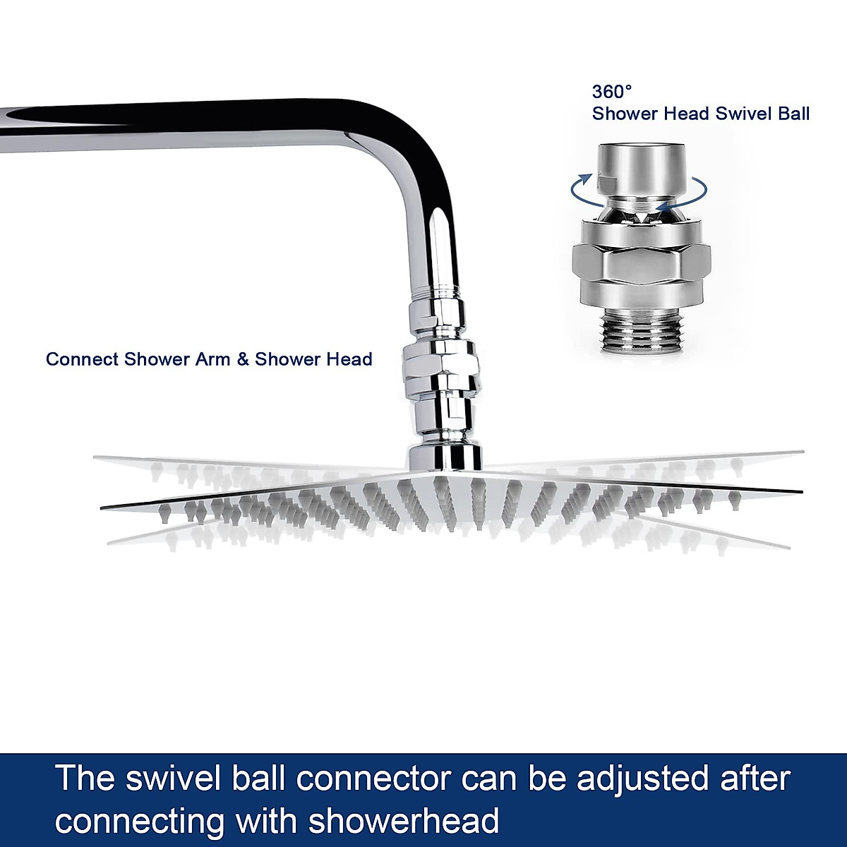 NearMoon Shower Head Swivel Ball Adapter - Solid Brass Shower Connector Ball Joint Adjustable Universal Shower Arm Extension Component (Chrome Finish)