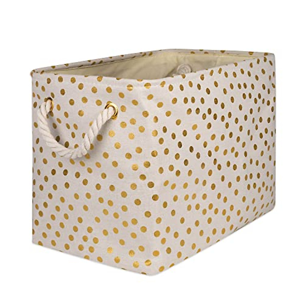 DII Polyester Storage Bin, Gold Metallic Collection Collapsible with Handles, Medium, Natural Off-White