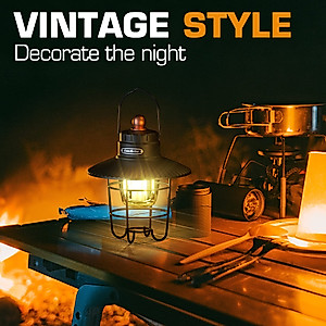 EverBrite LED Camping Lantern Pack of 2, USB C Rechargeable Lantern with 3 Light Modes, Vintage Outdoor Lanterns with Power Bank Function for Power Outages, Hurricane, Emergency, Fishing