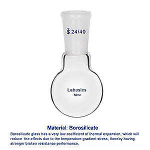 Labasics Glass 50ml Single Neck One Neck Round Bottom Flask RBF, with 24/40 Standard Taper Outer Joint, 50ml