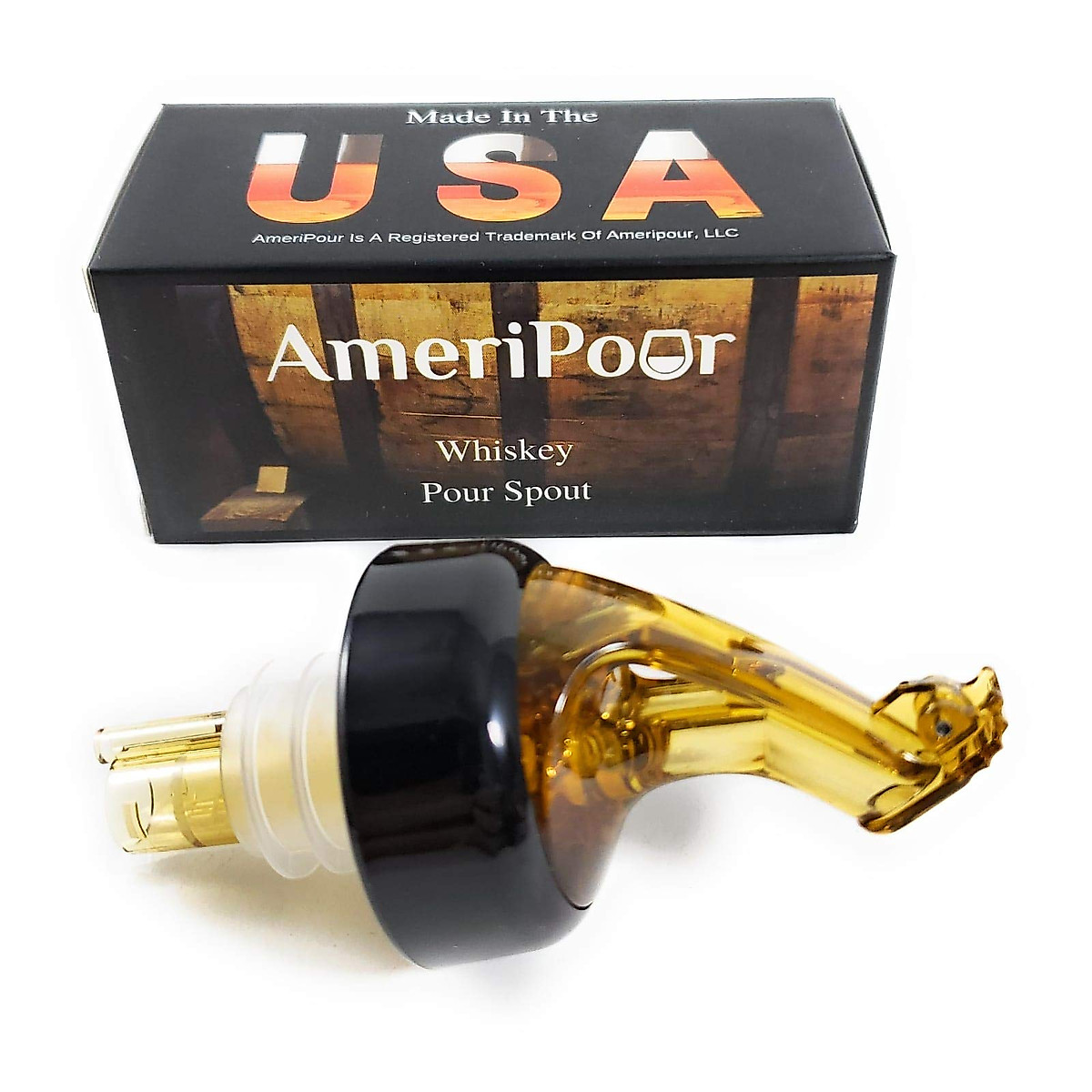 AmeriPour - Whiskey Pourer for Liquor Bottles – With Flap - Made 100% In USA. Great Whiskey Gift For The Home Bar! (1, Amber - Standard Cork)