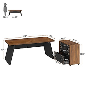 Tribesigns L-Shaped Executive Desk, 62" Large Home Office Computer Desk with 2 Storage Drawers and Letter Size File Cabinet, Workstation Business Furniture Set (Oak & Black)