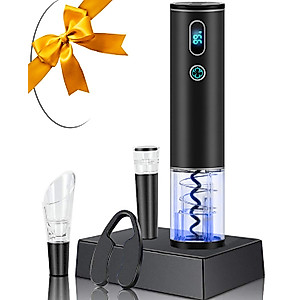 Electric Wine Opener, Higfra Wine Gift Set with Wine Aerator Pourer Vacuum Stoppers and Foil Cutter 4-in-1 Electric Bottle Opener for Home Party Bar Outdoor Wine Lover Christmas Gift-Base Not Included