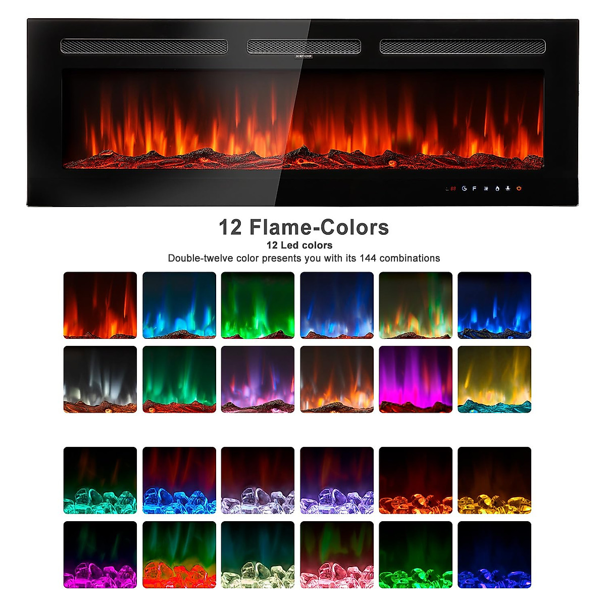 Breezestival Electric Fireplace 50 inch Wall Mounted and Recessed with Remote Control and Touch Panel Control, Timer,12-Level Adjustable Flame Colors and Speed