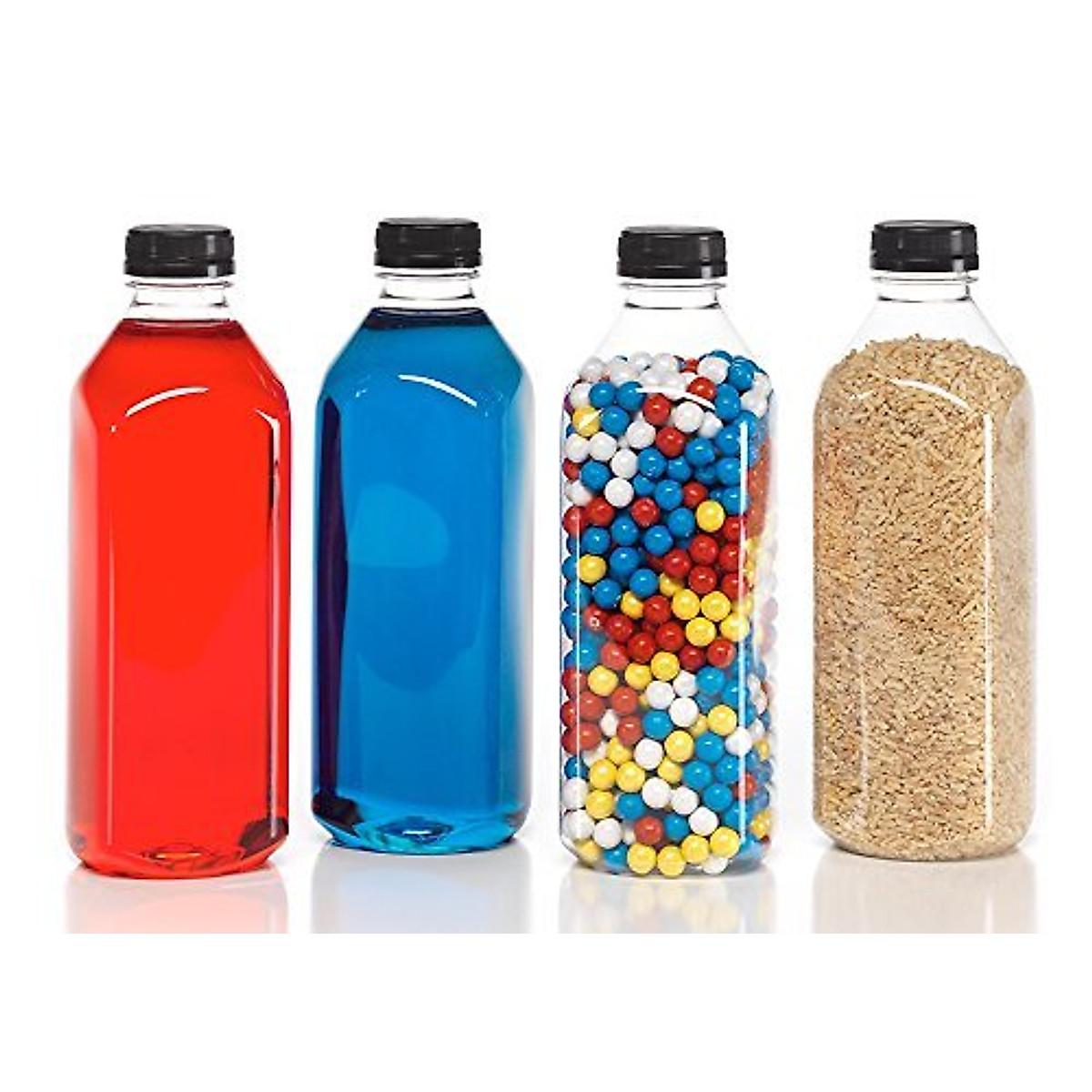 32 oz. Clear Food Grade Plastic Juice Bottles with Black Tamper Evident Caps (6/pack)