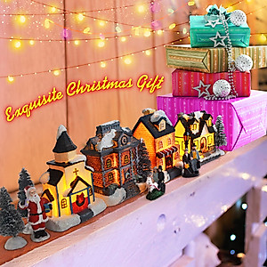 ZornRC Christmas Village Sets-Christmas Decorations,LED Lighted Christmas Village Houses with Figurines, Christmas Village Collection Indoor Room Decor - Collectible Buildings