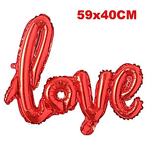 Foil Aluminum Helium Balloon Anniversary Wedding Valentines Day Propose Happy Wedding Marriage Decoration Letter Love Balloon (Medium Love Red)
