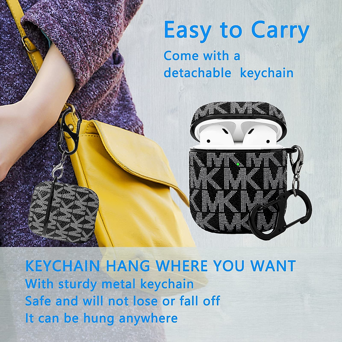 TANGABA AirPods Case Cover for Women Men, Full Body Shockproof Hard Shell Protective Cover Case with Keychain Compatible with AirPods 2&1 Charging Case [Front LED Visible]