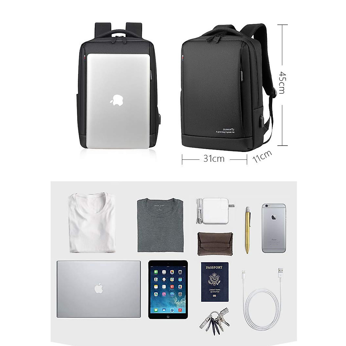 Slim Laptop Backpack Business Travel Durable Laptops Backpack with USB Charging Port College School Computer Bag for Women & Men Fits 15.6 Inch Laptop and Notebook Black