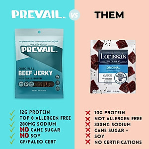 PREVAIL Original Grass-Fed Beef Jerky | Soy Free | 100% Grass-Fed | Gluten Free Snacks | High Protein Snacks | Free of Preservatives | No GMO's | Pack of (3) Bags | 2.25oz