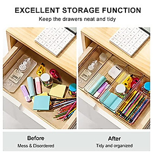 Hudgan 8 Pack Clear Plastic Drawer Organizers Set, Stackable Deep Drawer Organizer for Makeup Vanity and Desk, 2 Sizes Tall Bathroom Drawer Organizer