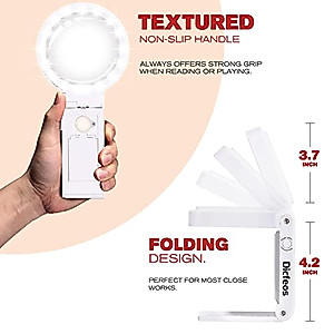 Dicfeos 30X 40X Magnifying Glass with Light and Stand, Folding Design 18 LED Illuminated Magnifying Glass for Close Work, Large Magnifying Glasses for Reading, Powered by Battery or USB(White)