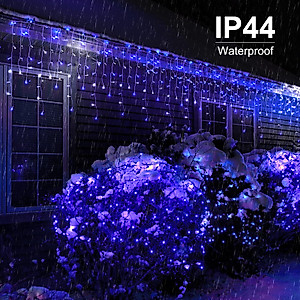 Brightown Christmas Icicle Lights Outdoor, 33 Feet 72 Drops with 384 LED, 8 Modes Waterproof Connectable Twinkle Fairy String Light for Christmas Thanksgiving Hanging Icicles (Blue & White)