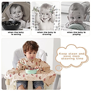 Vicloon Coverall Baby Feeding Bib, Weaning Bib Attaches to Highchair and Table, Long Sleeves Bib with Waterproof, Comfortable,Machine Washable, Baby Bib For 6 Month to 3 Years Old (Pink)