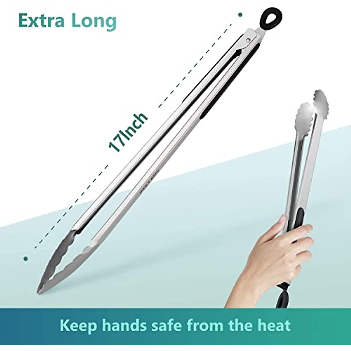 Grill Tongs, 17 Inch Extra Long Kitchen Tongs, Premium Stainless Steel Tongs for Cooking, Grilling, Barbecue/BBQ, Buffet (17" 2PCS)