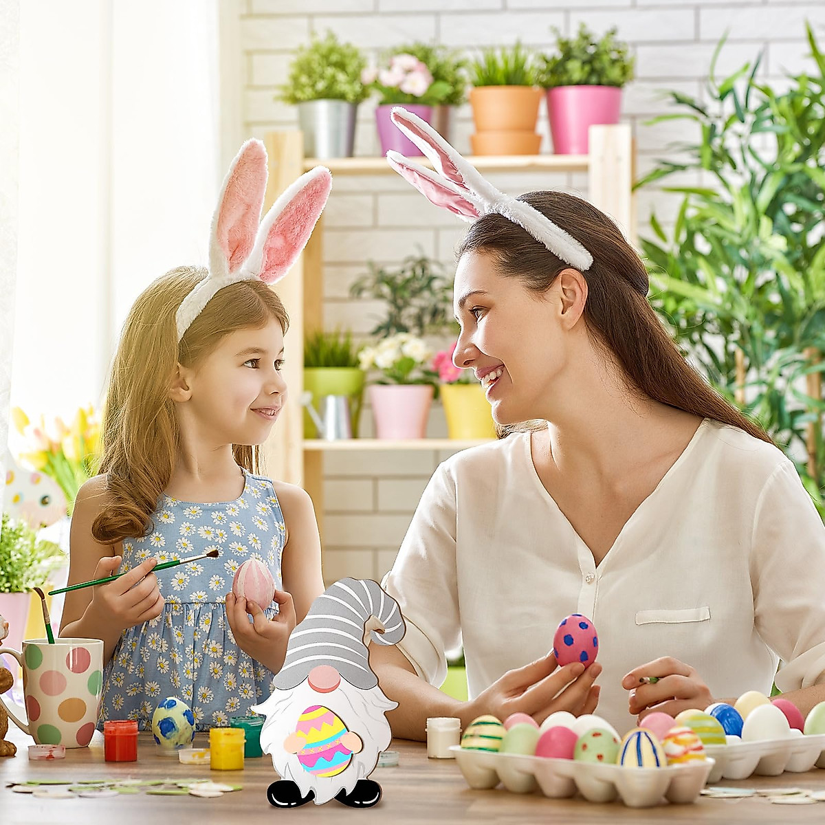 Easter Wooden Gnome Home Decor DIY Wooden Interchangeable Egg Gnome Signs Wood Seasonal Crafts Gnome Wood Cutout for Party Holiday Bedroom Home Decorations (Cute Style)