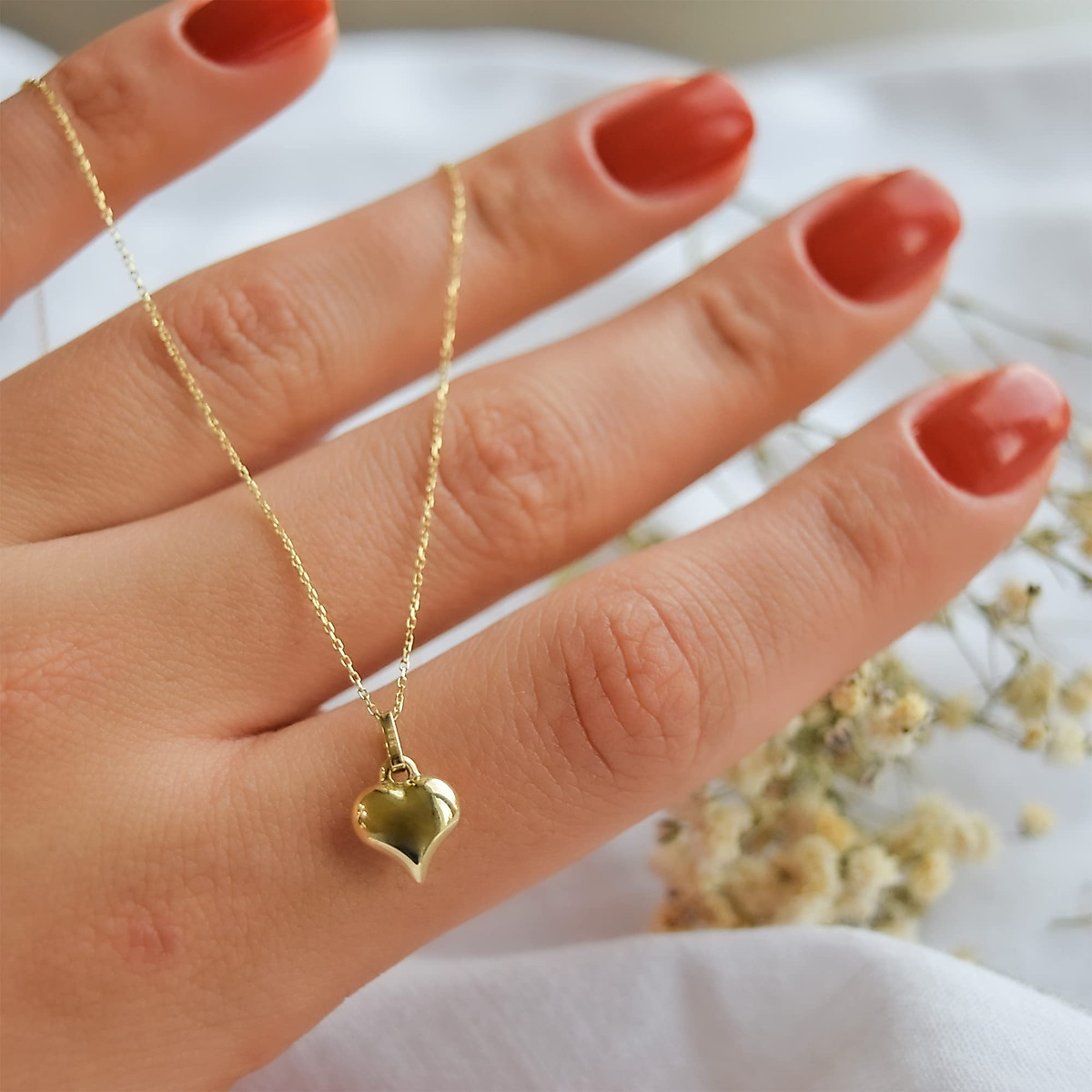 SOPHOS JEWELRY 10K Solid Yellow Gold Heart Pendant Necklace with 18" Real Gold Chain, Dainty Jewellery for Women