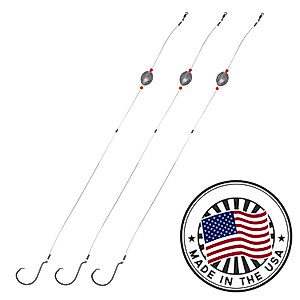 Tooth Shield Tackle 3 Pack Premium Fluorocarbon Grouper Bottom Rigs Saltwater Fishing Rigs Hooks Flounder Snapper Inlet Ready Rig (Hook: #8 - 3 oz. Weight)