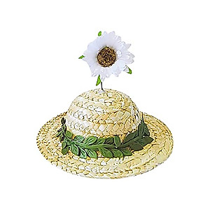 Pet Straw Hat Spring Summer Sunhat with Flower 1PC Dog Cat Cap with Adjustable String for Pet Puppy Cat Party Daliy Decoration