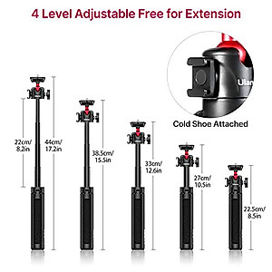 MT-16 Extendable Mini Camera Tripod, 4 Levels Adjustment 360° Ball Head Cold Shoe Lightweight Portable Vlog Travel Selfie Stick Handle Grip Desktop Webcam Tripod for Akaso DSLR Gopro 5 6 7 8 910 11