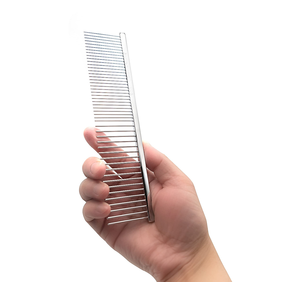 Chris Christensen 005 7.5 inch Fine/Coarse Long Tooth Greyhound-Style Butter Comb, Groom Like a Professional, Rounded Corners Prevent Friction and Breakage, Solid Brass Spin with Steel Teeth, Chrome